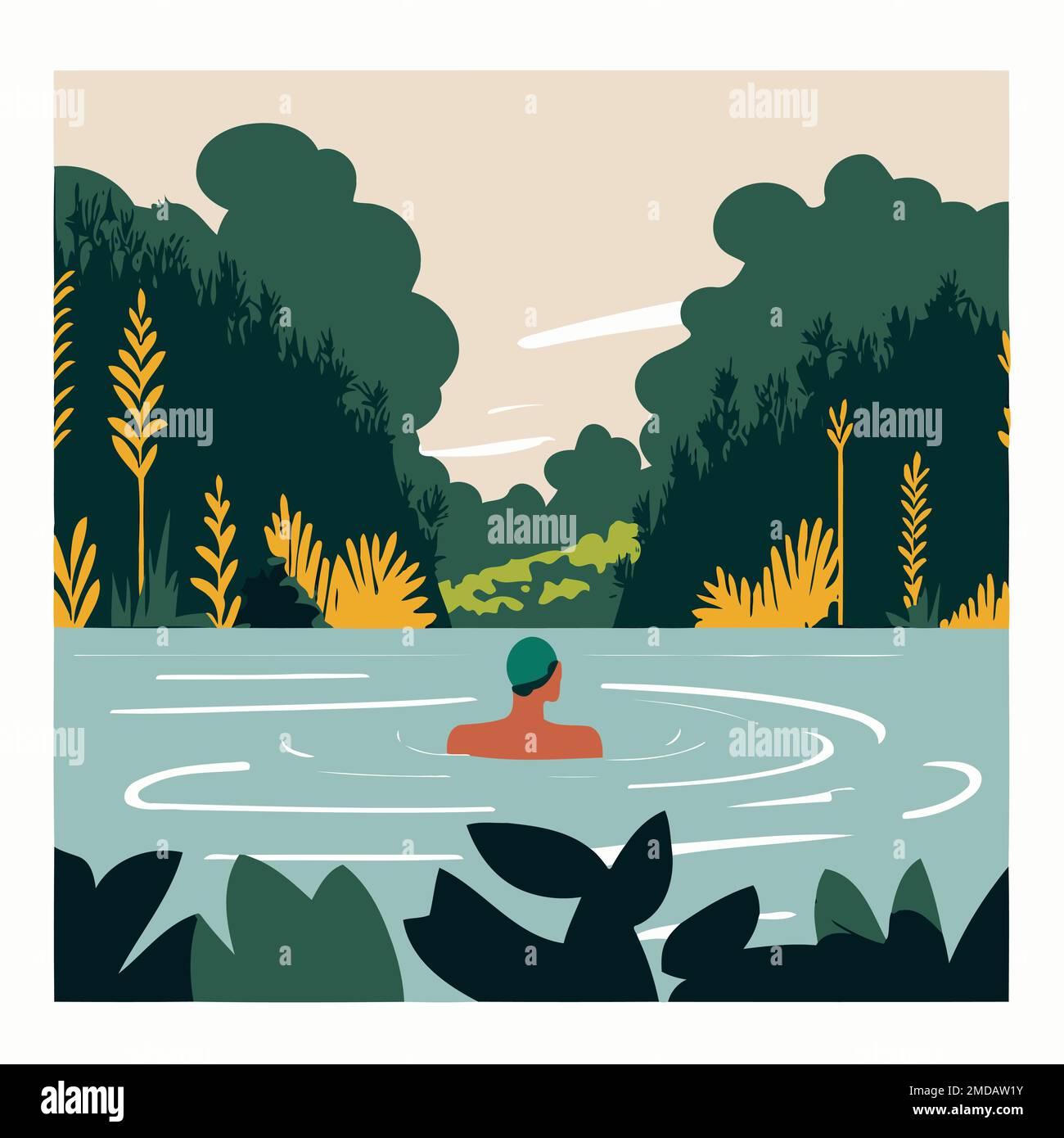 illustration of an adult person in the water of a river made to ...