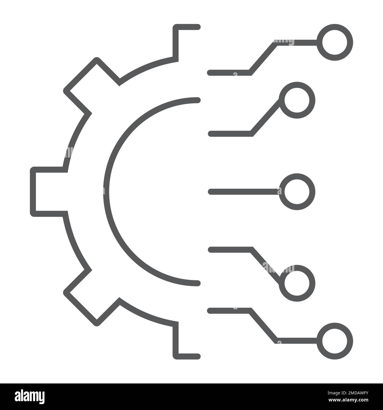 Business Intelligence thin line icon, data and analytics, cogwheel sign, vector graphics, a ...