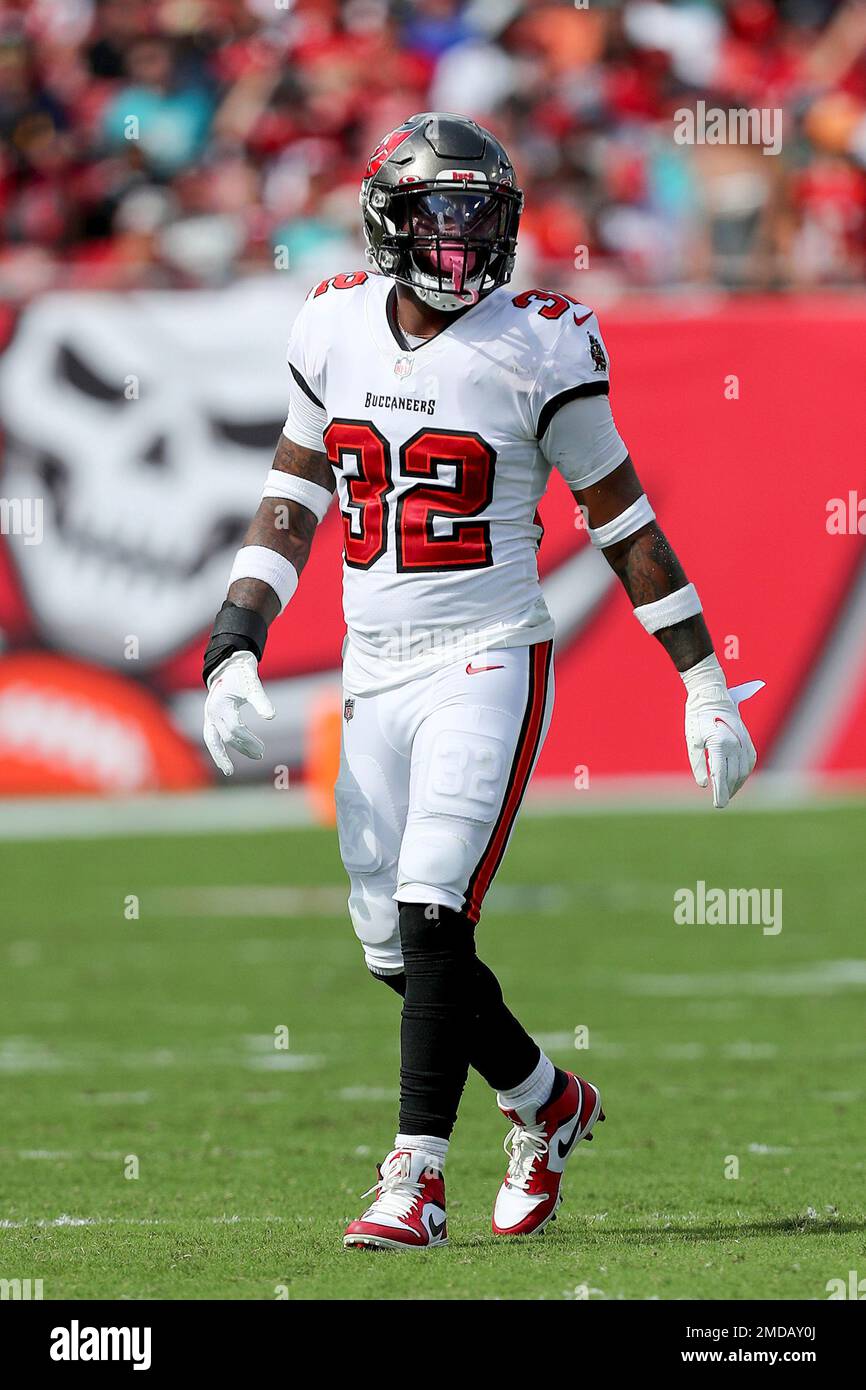 Tampa Bay Buccaneers safety Mike Edwards (32) walks onto the field ...