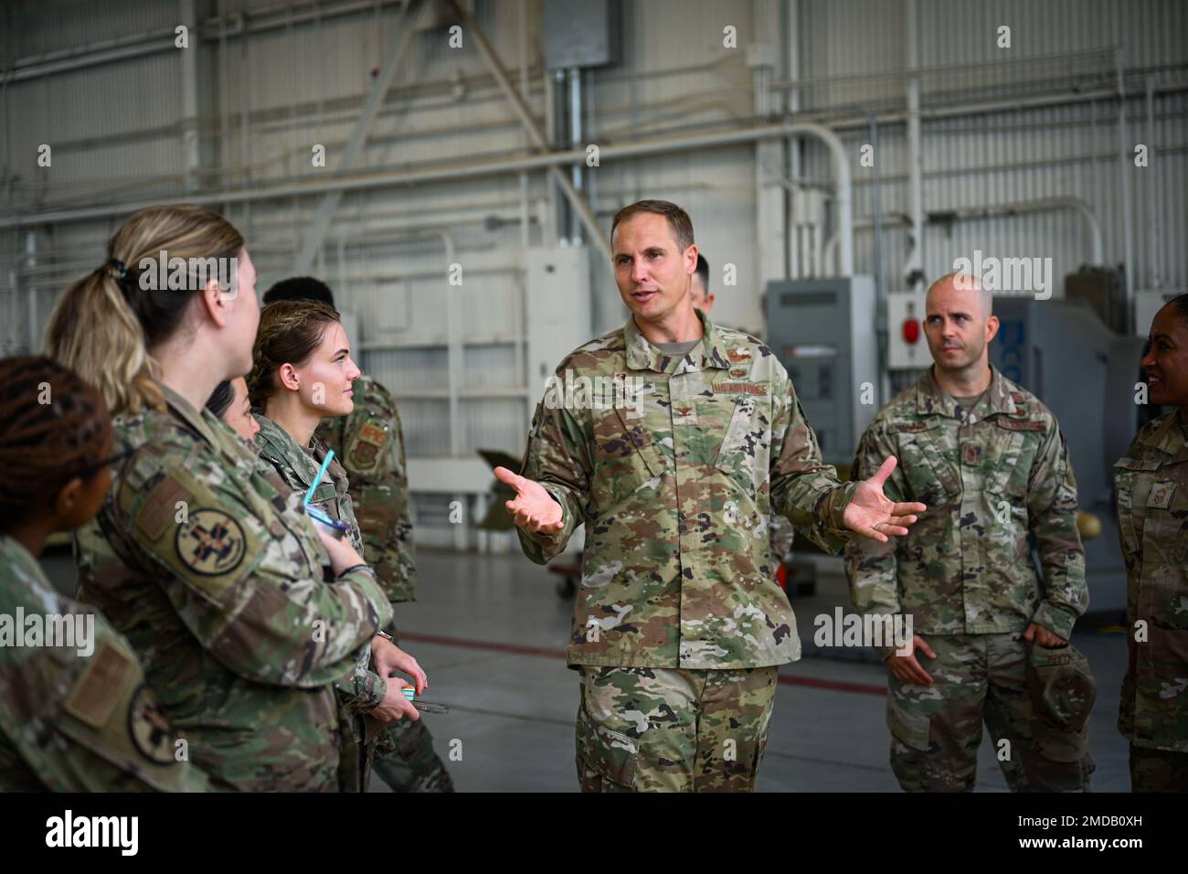 Col. Lucas Teel, second from right, 4th Fighter Wing commander, talks ...