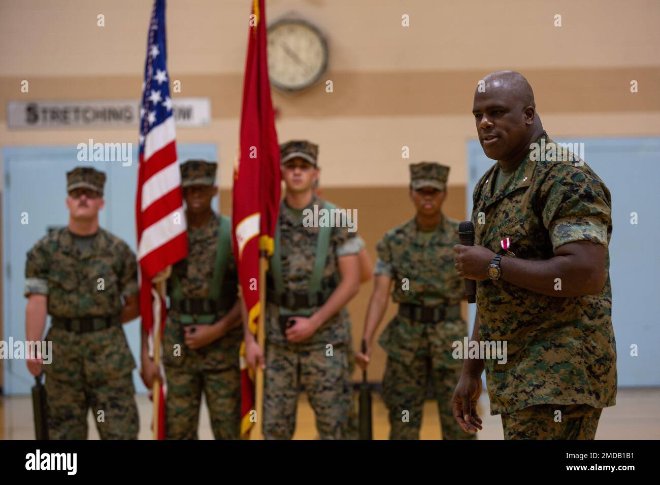 U.S. Marine Corps Lt. Col. Leron E. Lane, the outgoing commanding officer of Headquarters and ...