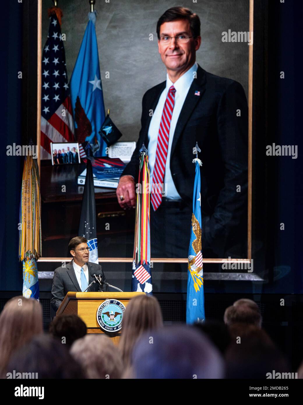 Former Secretary of Defense Mark Esper speaks at his official portrait ...