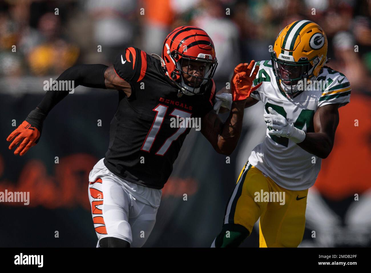 Green Bay Packers cornerback Isaac Yiadom (24) and Cincinnati Bengals ...