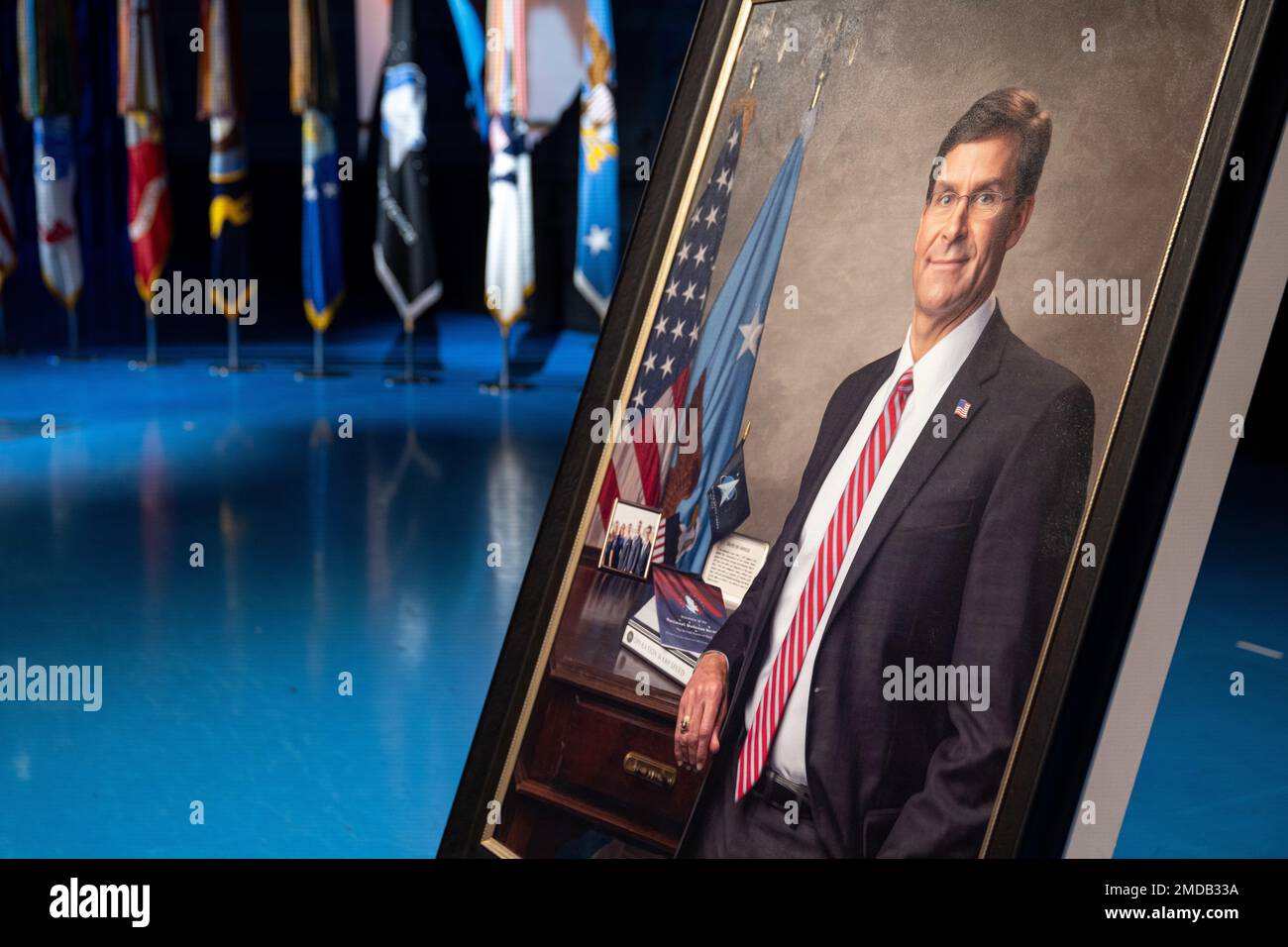 The official portrait of Former Secretary of Defense Mark Esper rests ...