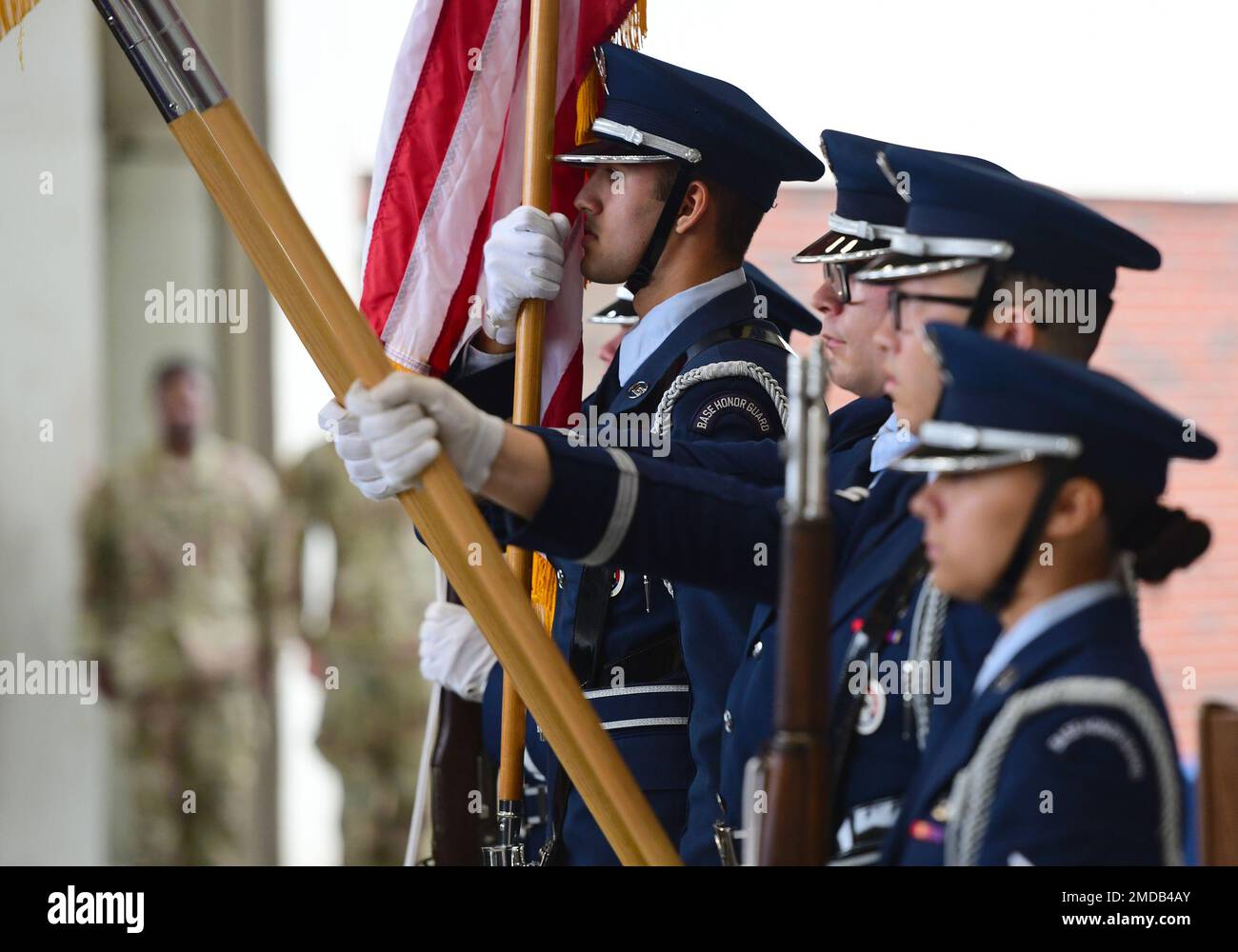 Joint Base Charleston Honor Guard members present the colors during the ...