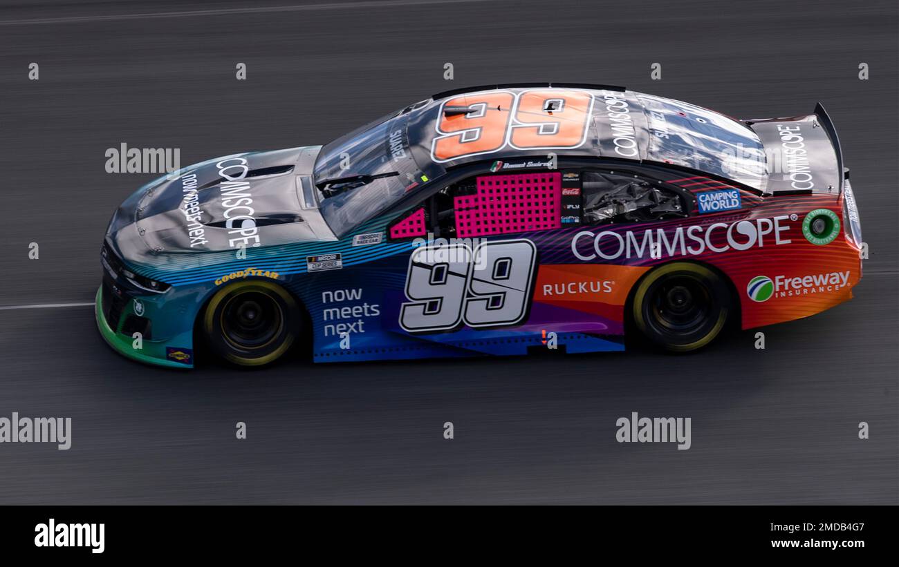 Daniel Suarez (99) drives during a NASCAR Cup Series auto racing race ...