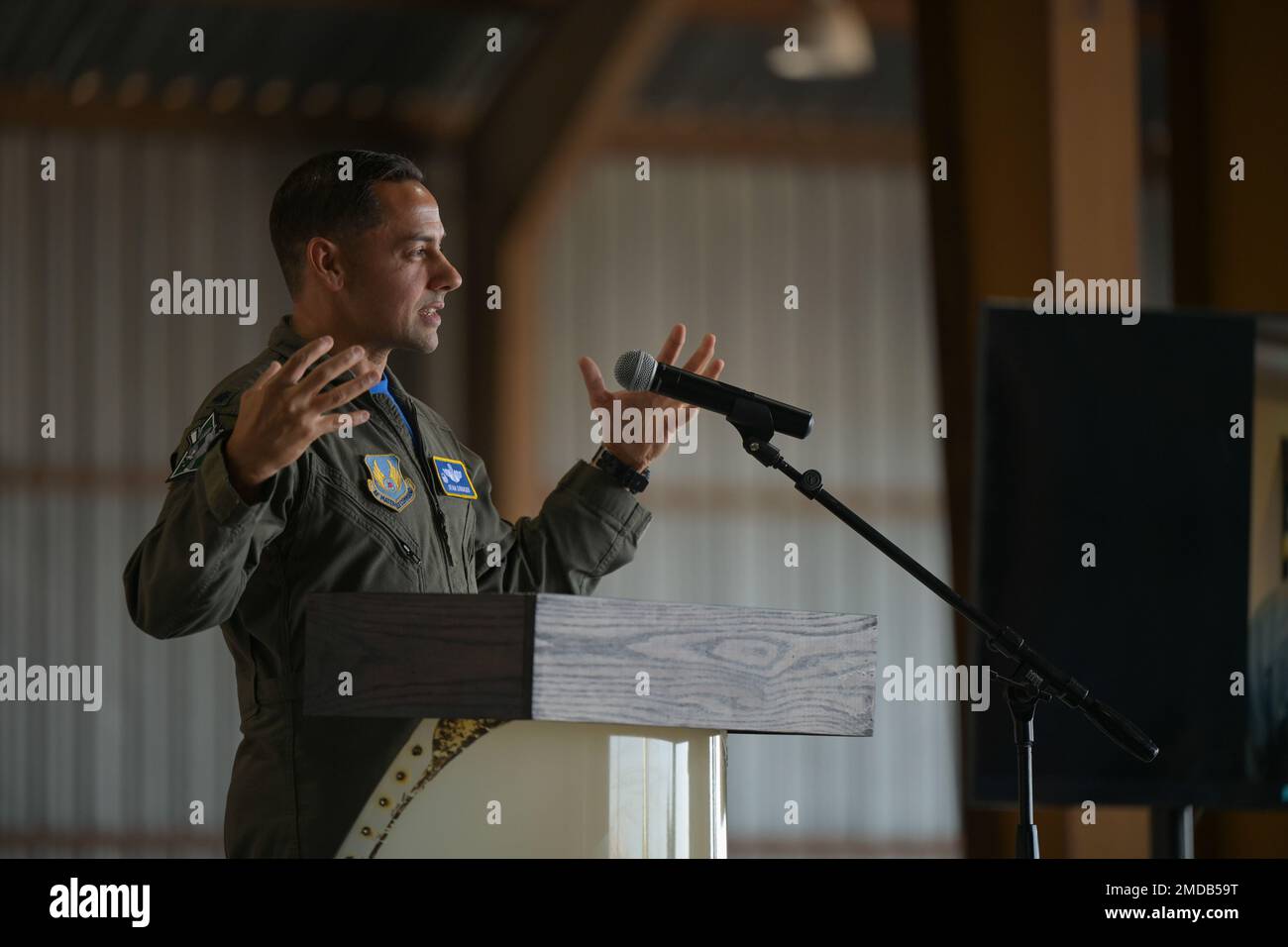Lt. Col. Sean Siddiqui, 586th Flight Test Squadron commander, provides ...