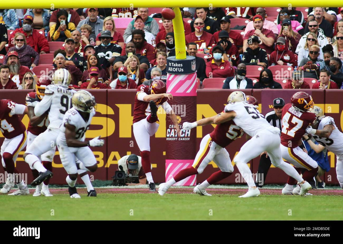 Washington Football Team punter Tress Way (5) punts during an NFL ...