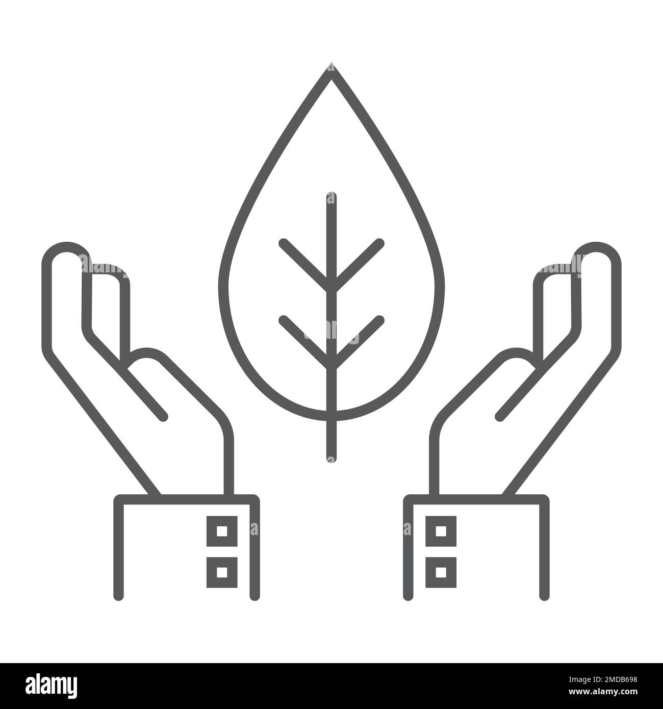 Hands holding plant thin line icon, ecology and energy, plant ...