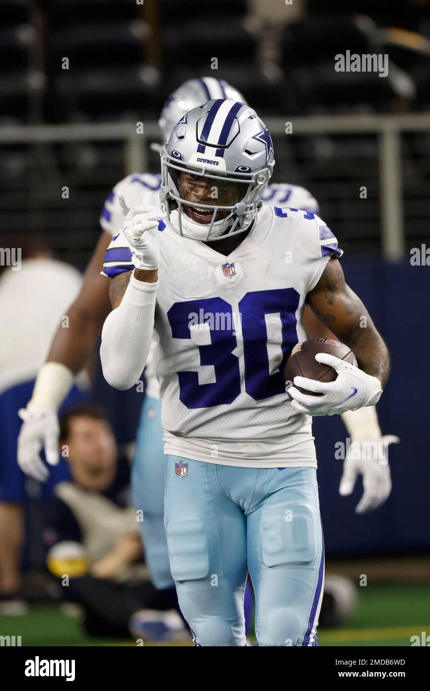 Dallas Cowboys cornerback Anthony Brown (30) celebrates returning a New ...
