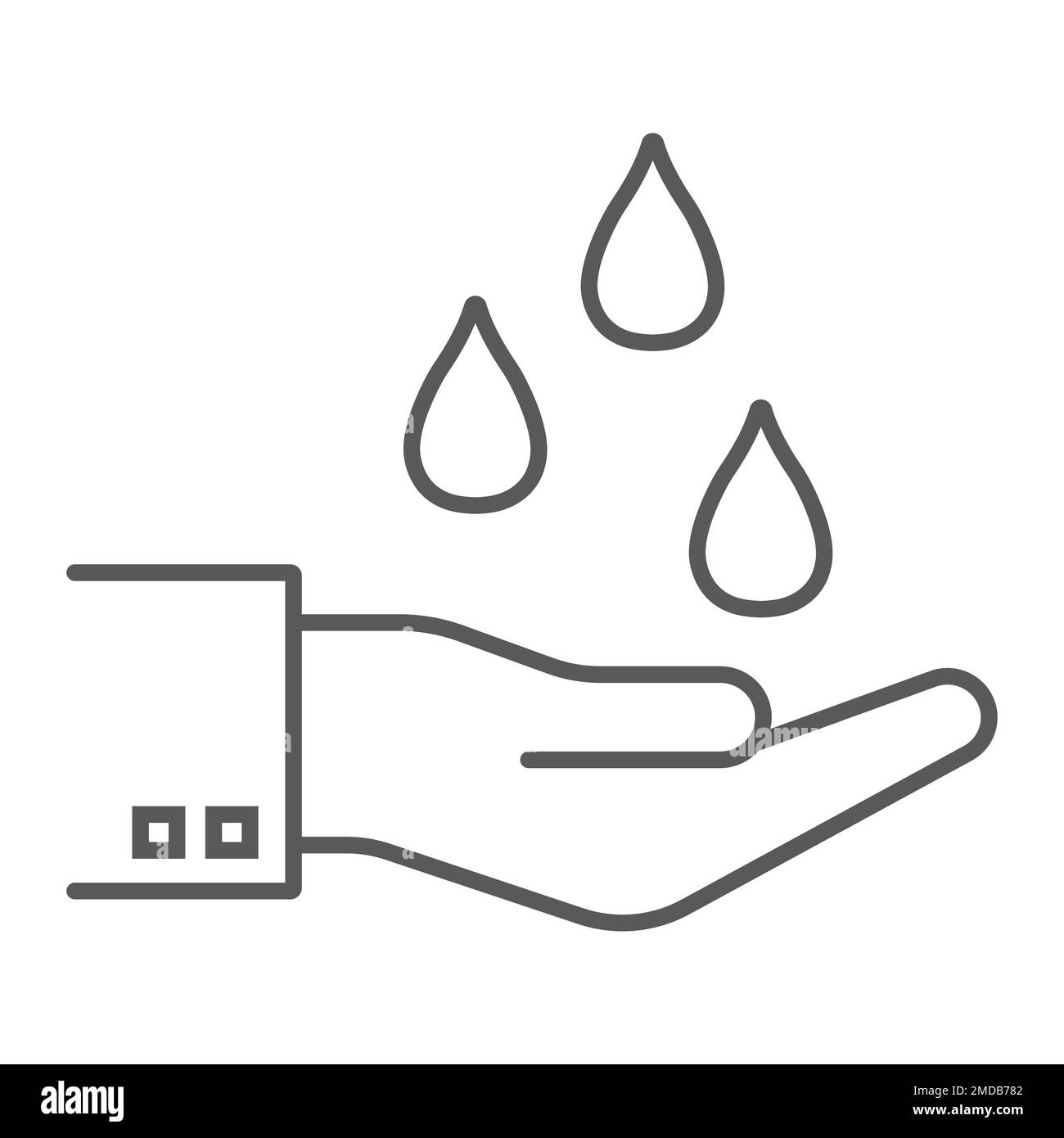 Water drops in hand thin line icon, ecology and save water, purfied ...