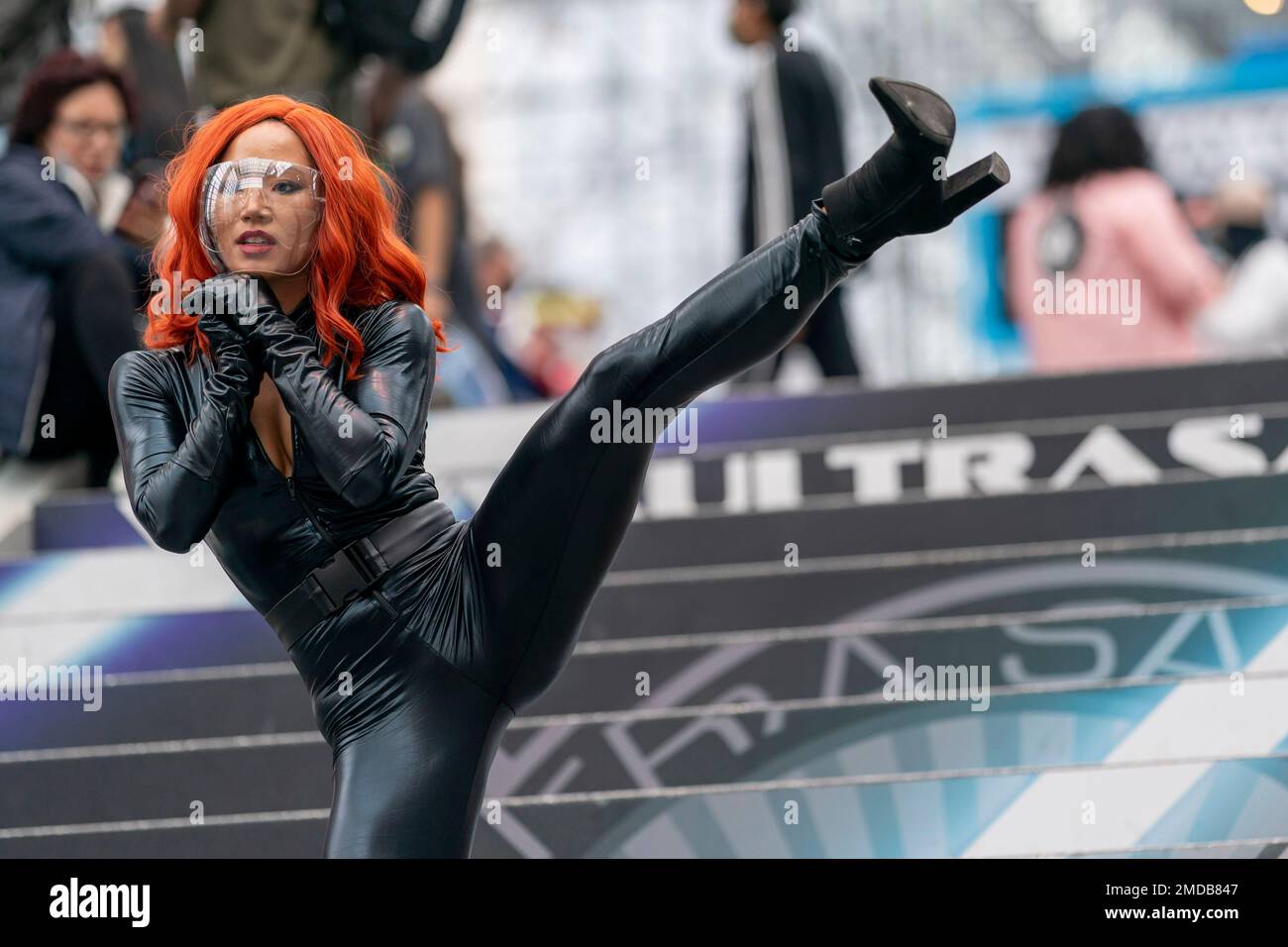 An attendee dressed as Black Widow poses during New York Comic Con at ...