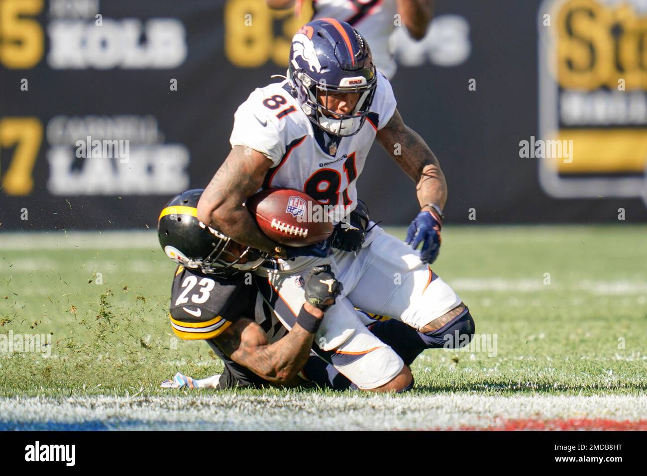 Denver Broncos wide receiver Tim Patrick (81) plays an NFL football ...