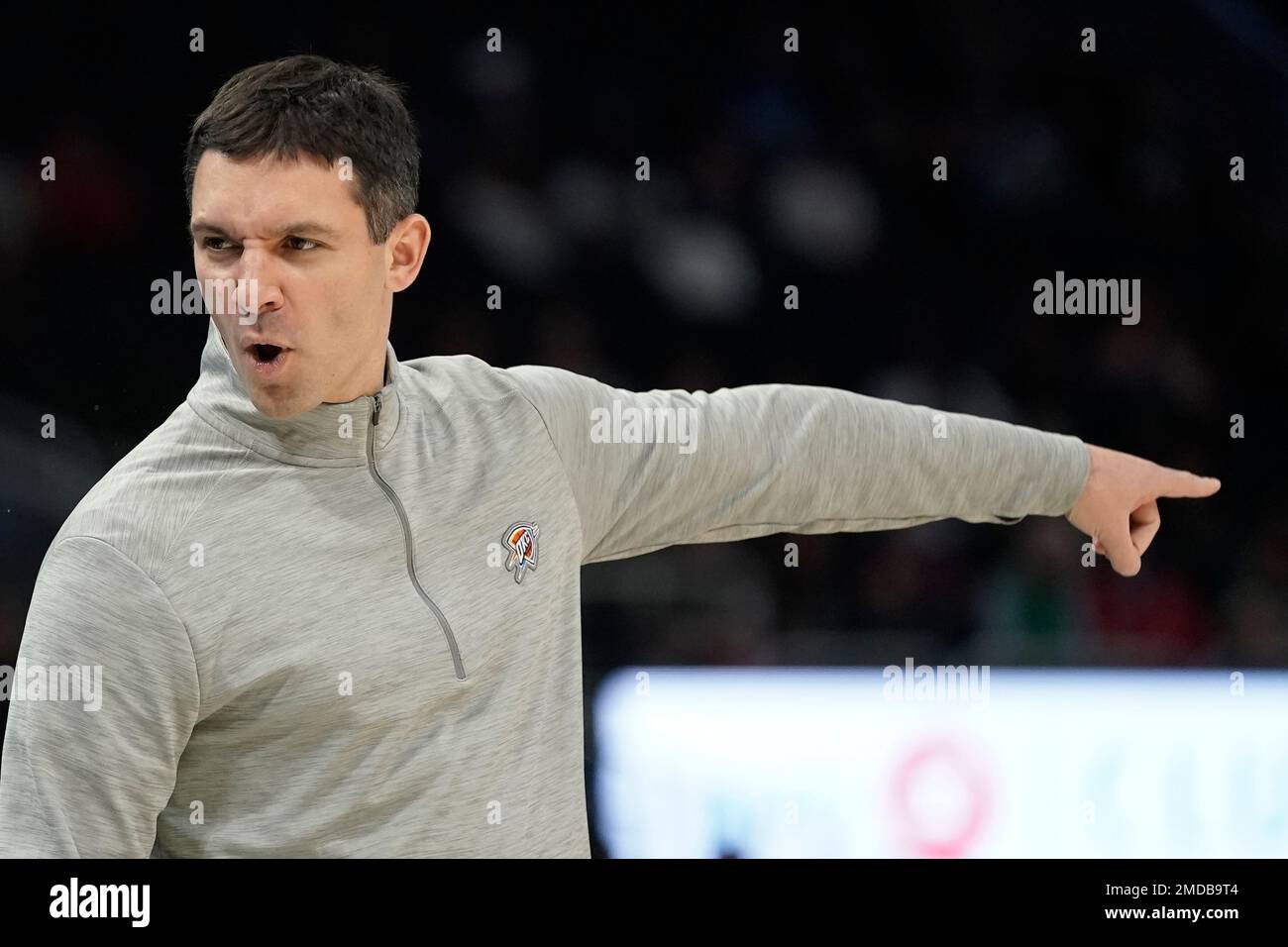Oklahoma City Thunder head coach Mark Daigneault reacts during the ...