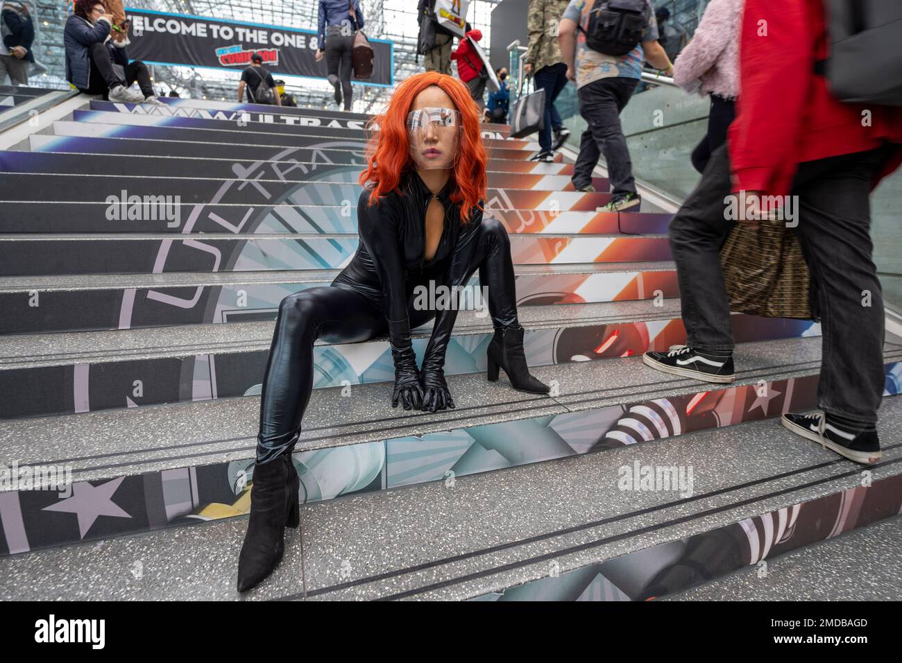 An attendee dressed as Black Widow poses during New York Comic Con at ...