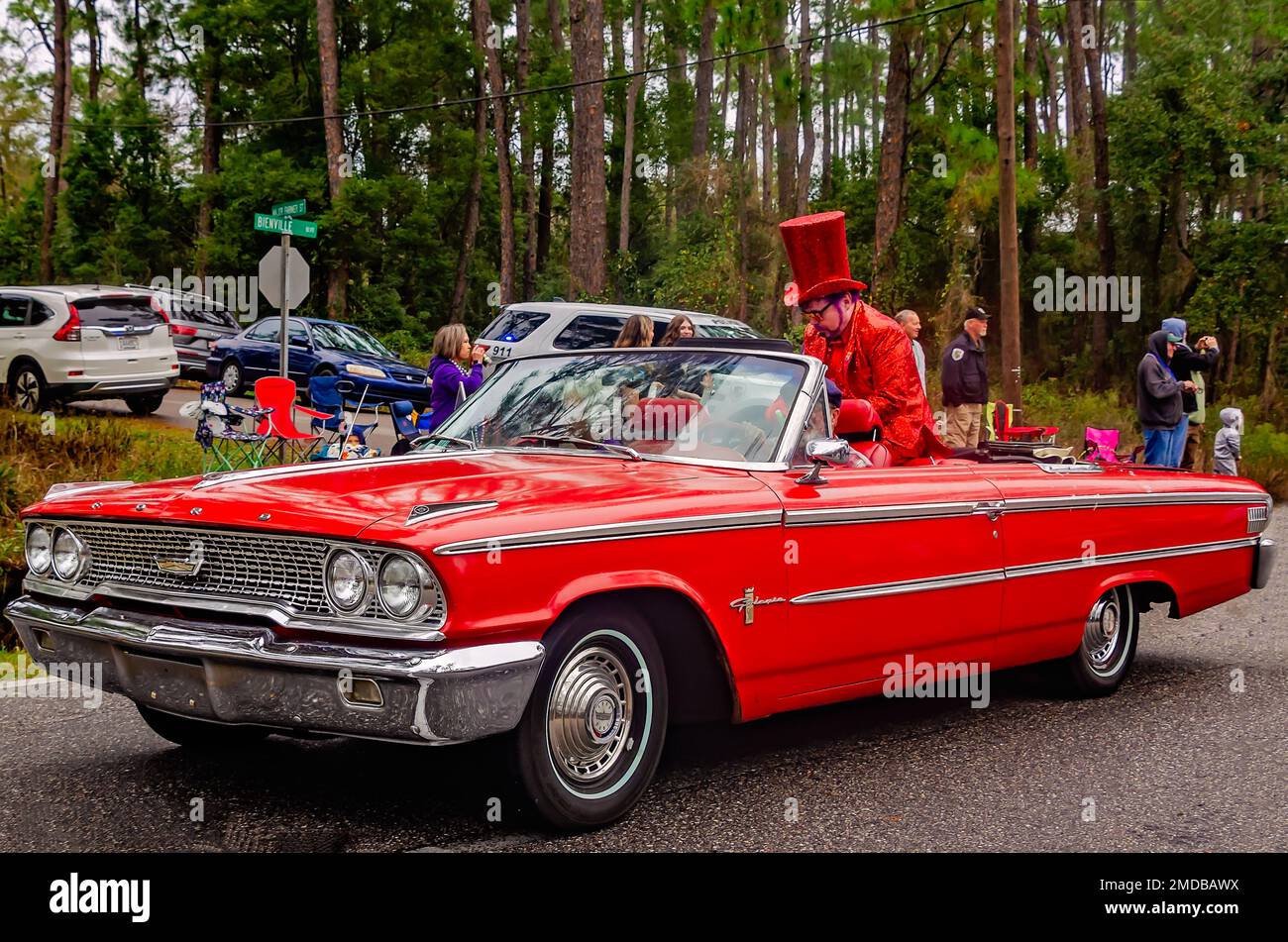 A 1963 Ford Galaxie 500 convertible participates in the Krewe de la ...
