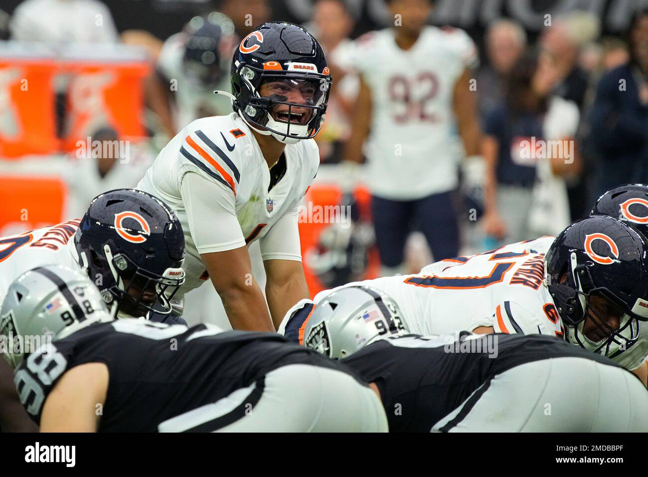 Chicago Bears quarterback Justin Fields (1) during the first half of an ...