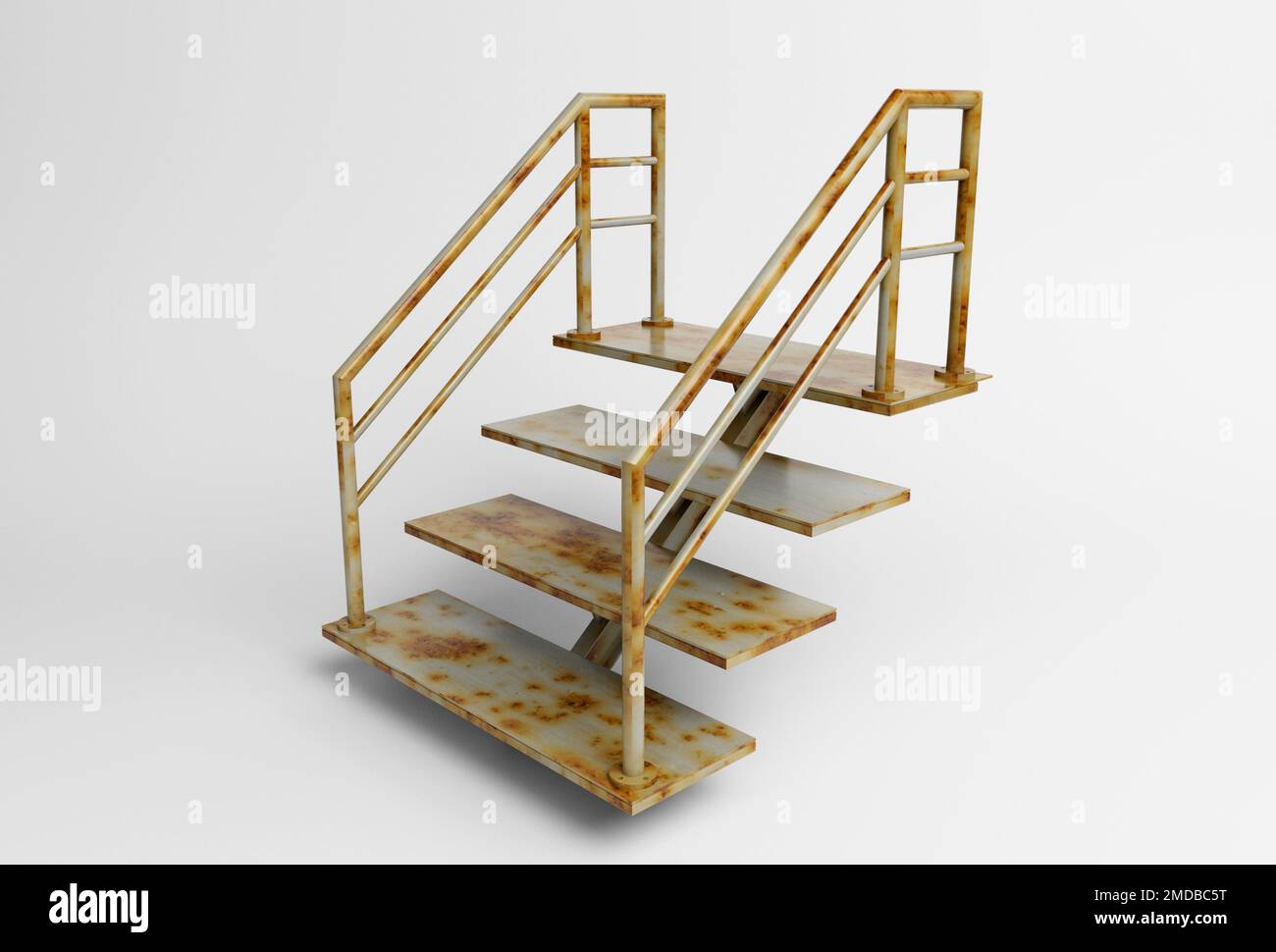 Industrial rusty stair 3d illustration minimal rendering on white ...