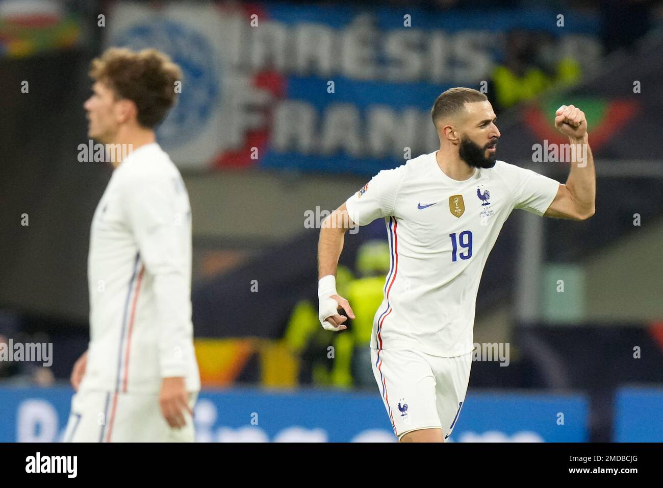France's Karim Benzema celebrates after scoring during the UEFA Nations ...