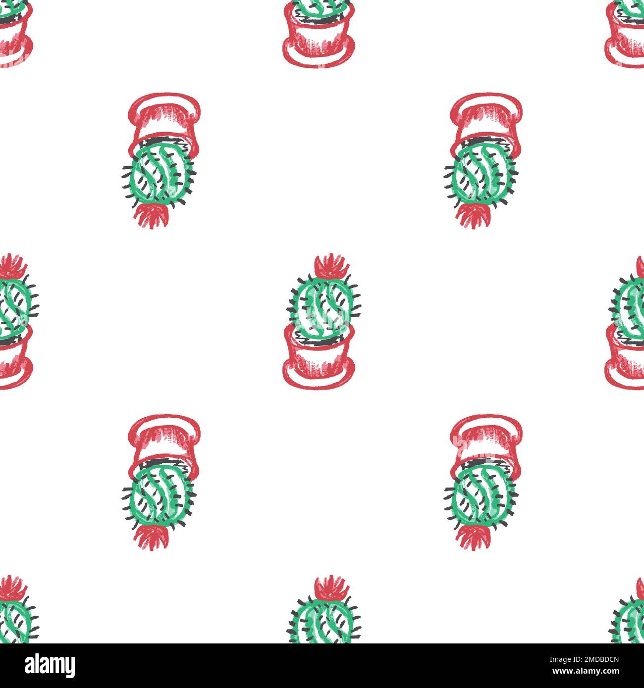 Cactus seamless pattern. Children's drawings with wax crayons ...