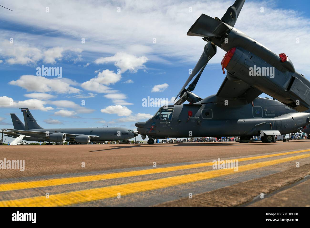 A CV-22 Osprey, right, from the 352nd Special Operations Wing, and KC ...