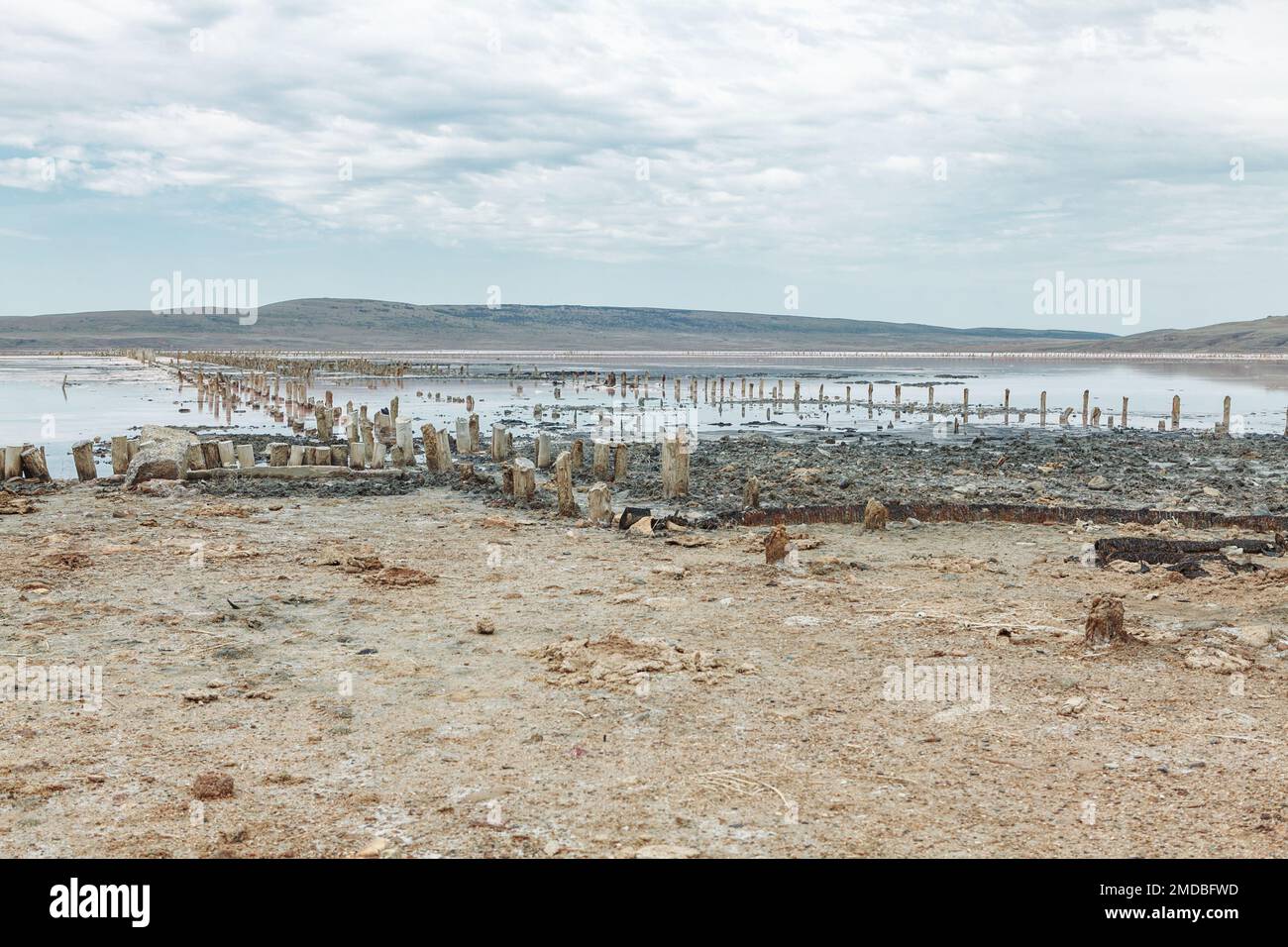 Dirty shore of drought lake . Mud baths lake Stock Photo - Alamy