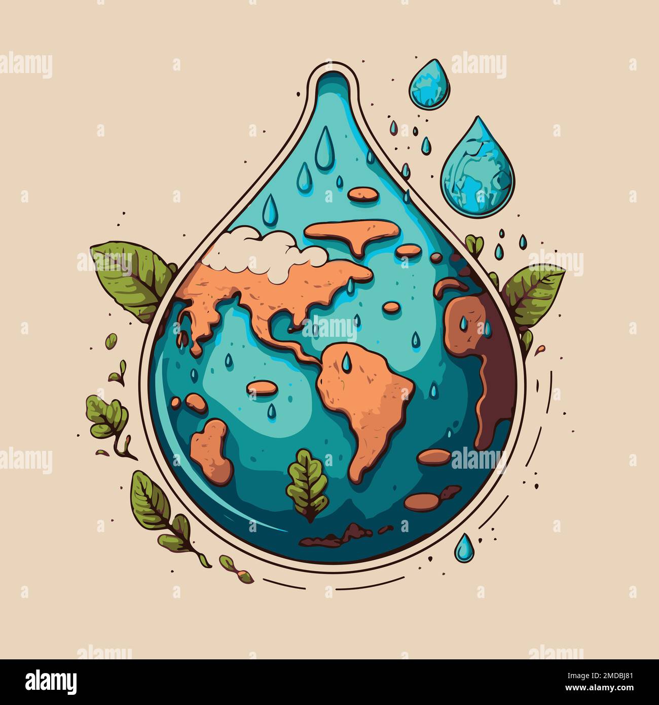 illustration of planet in the shape of a drop of water made to ...