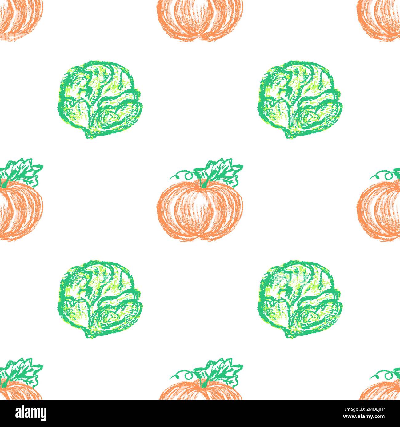 Vegetable seamless pattern. Children's drawings with wax crayons ...