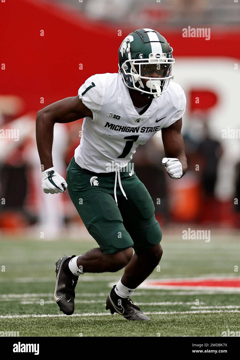 Michigan State wide receiver Jayden Reed (1) runs against Rutgers ...