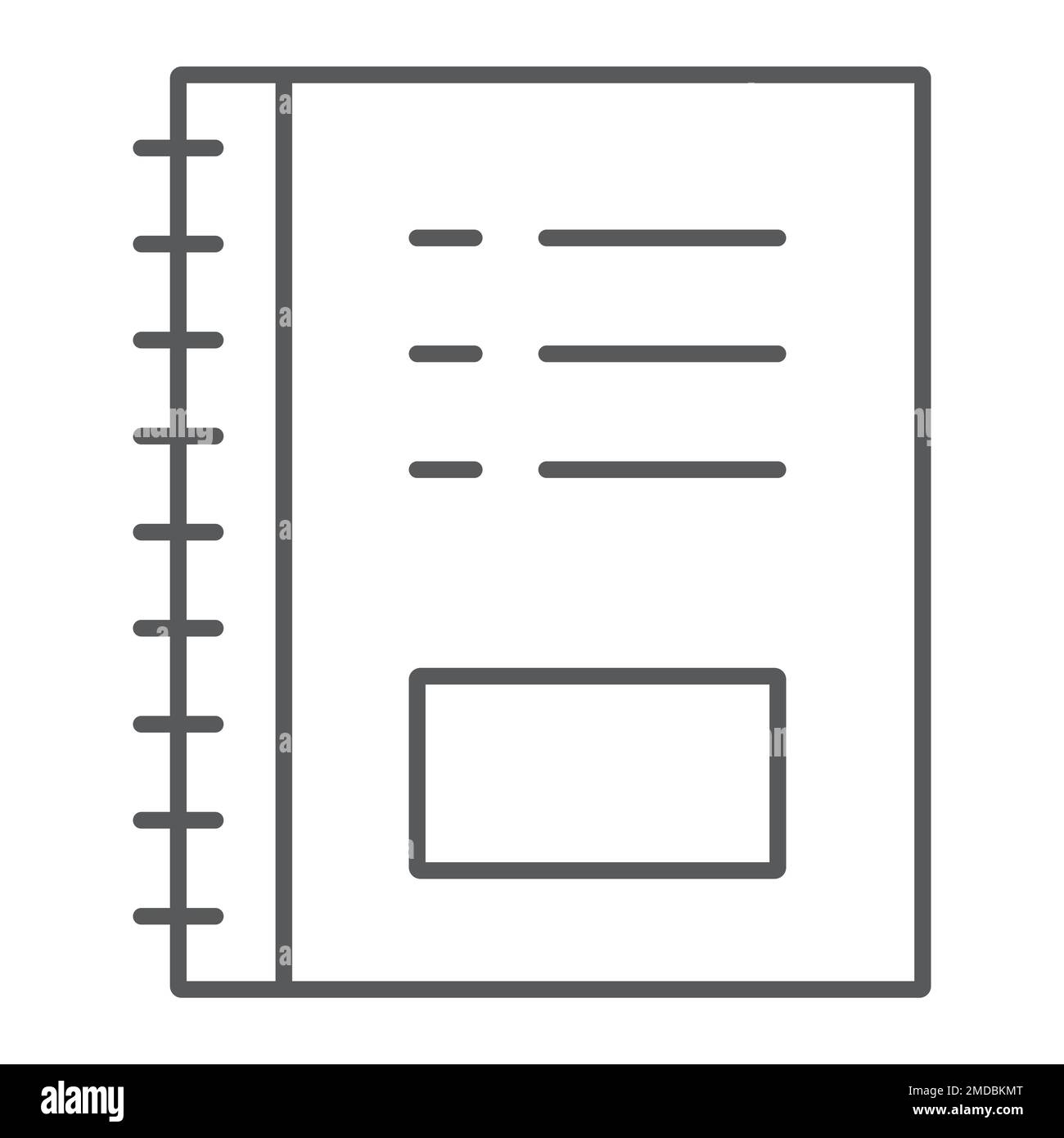 Notebook thin line icon, office and school, note sign, vector graphics ...