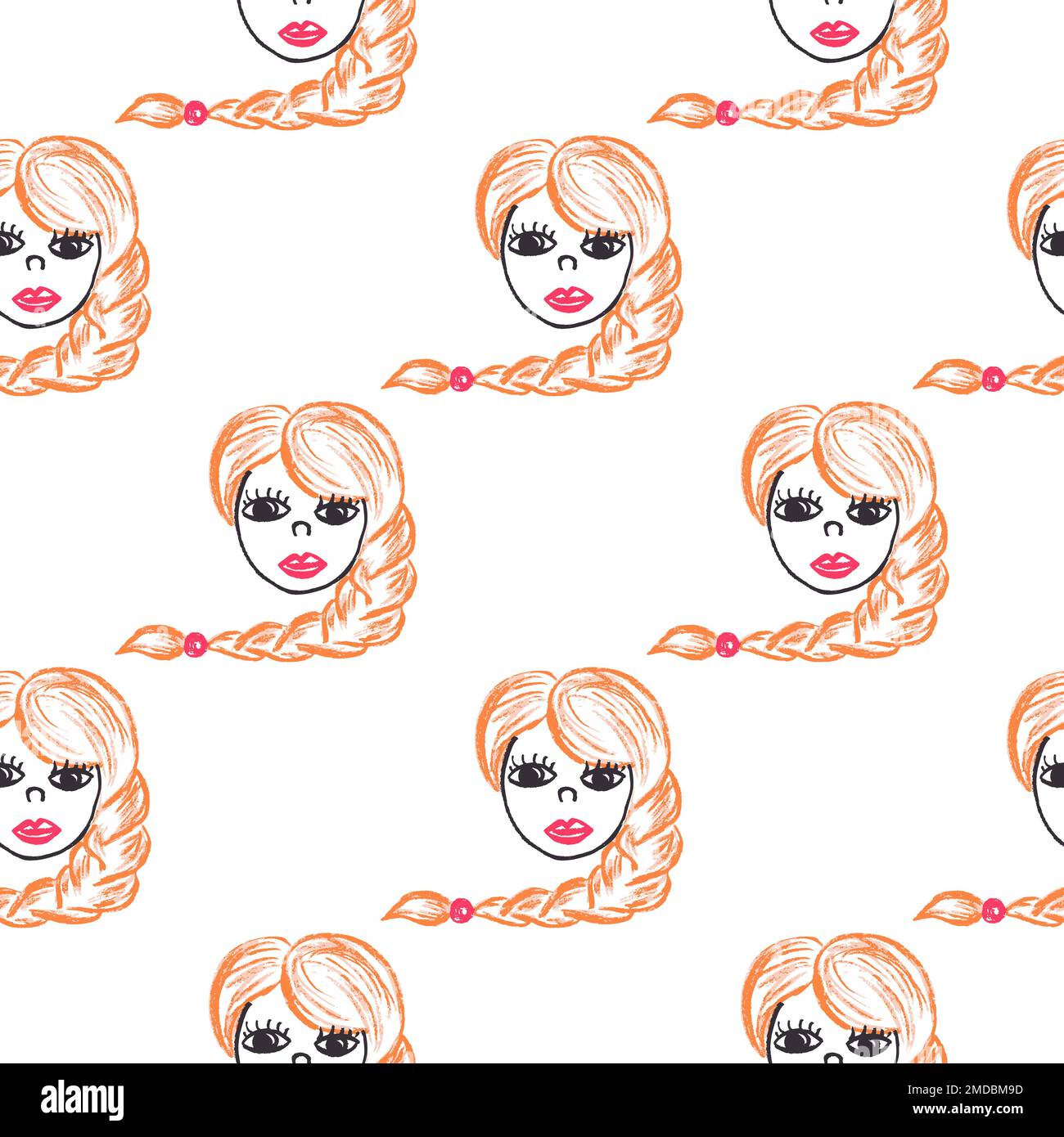 Girly seamless pattern. Girl, princess. Children's drawings with wax ...