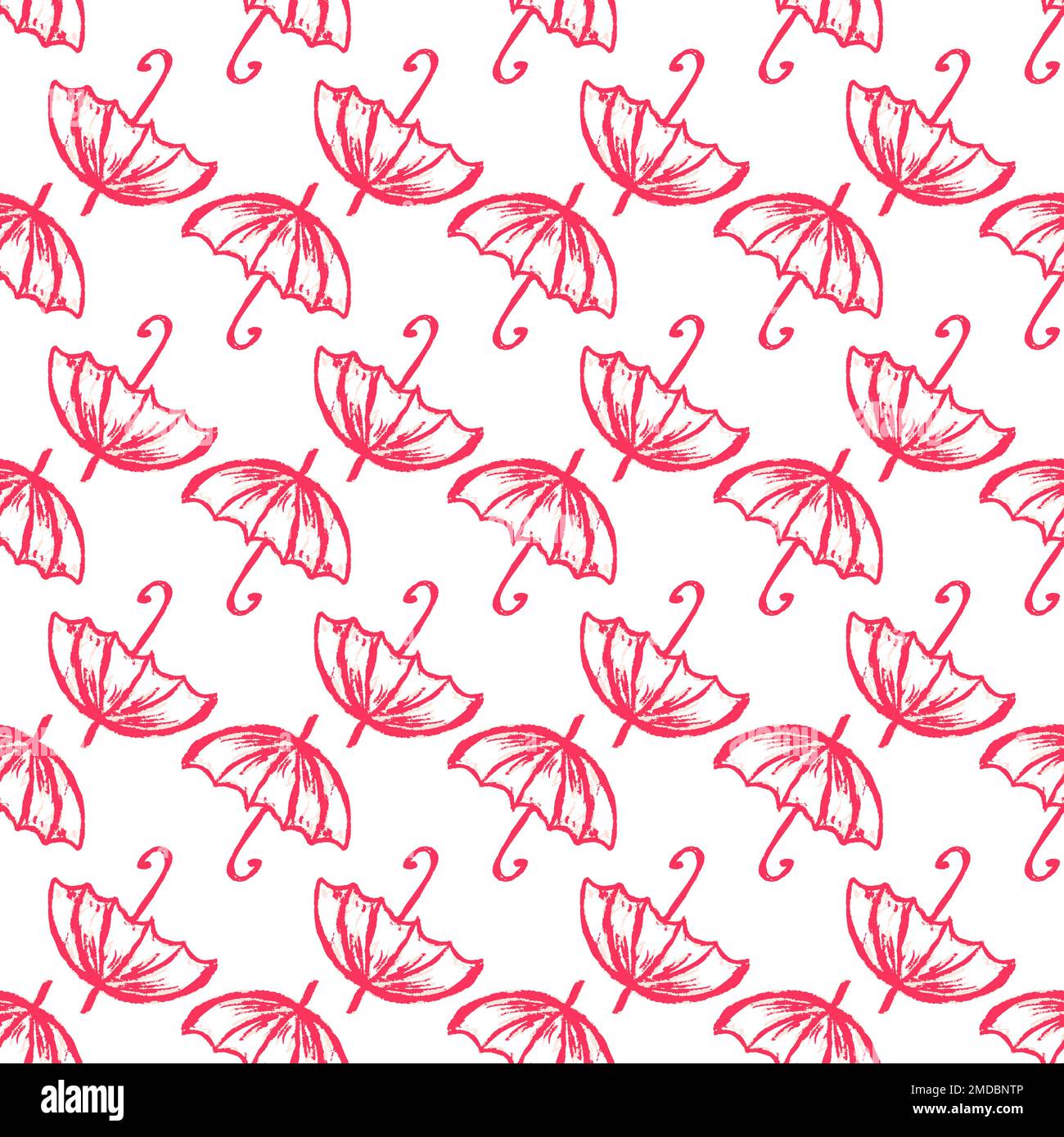 Rainy seamless pattern. Children's drawings with wax crayons. Umbrellas ...