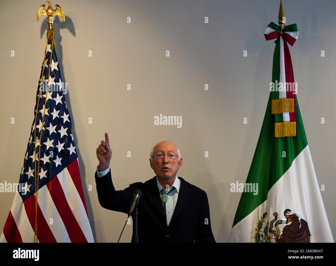 U.S. Ambassador to Mexico Ken Salazar speaks during a news conference ...