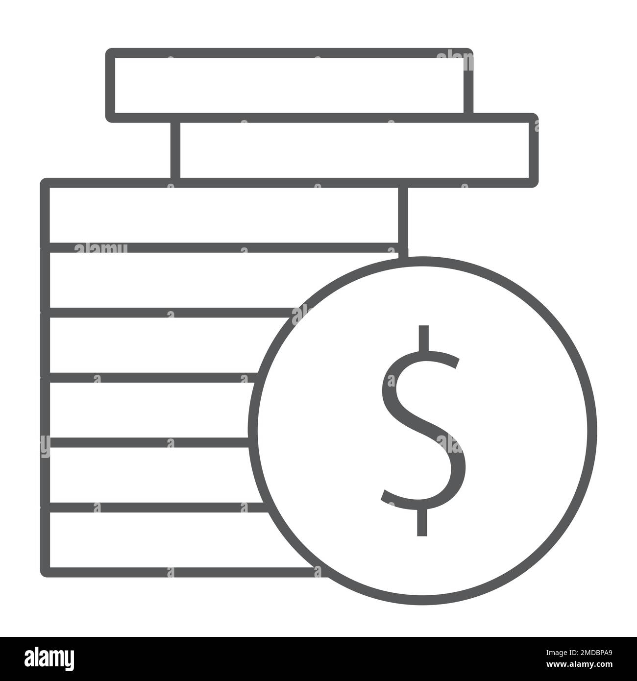 Coins thin line icon, finance and banking, currency sign, vector graphics, a linear pattern on a ...