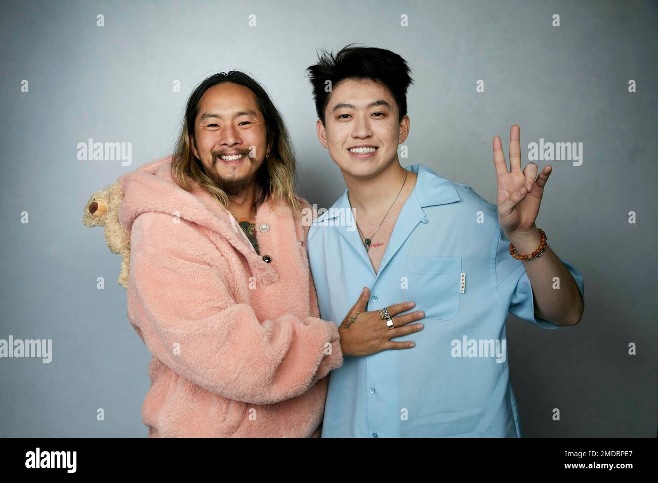 Director Justin Chon, left, and Rich Brian pose for a portrait to ...