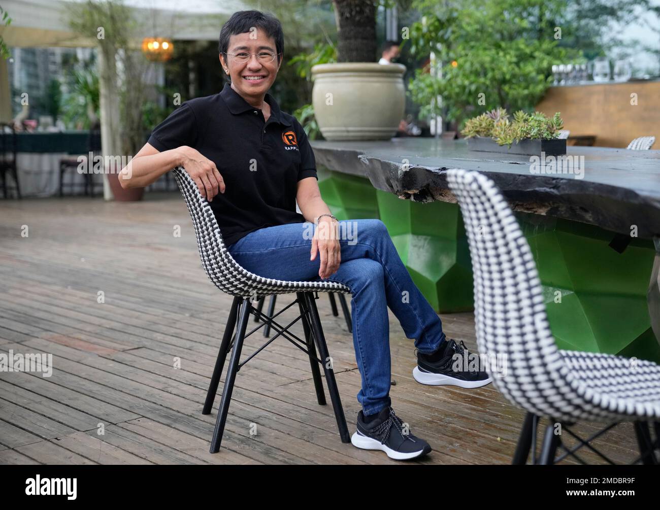 Rappler CEO and Executive Editor Maria Ressa smiles at a restaurant in ...
