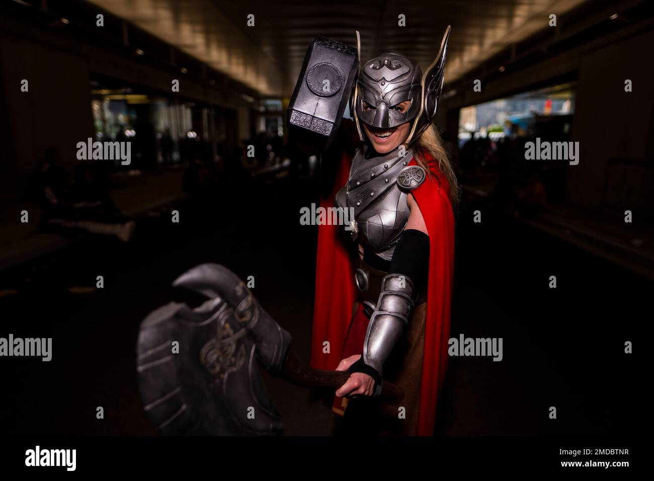 An attendee dressed as Thor poses during New York Comic Con at the ...