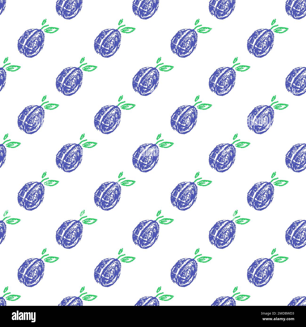 Fruit seamless pattern. Children's drawings with wax crayons. Plums ...
