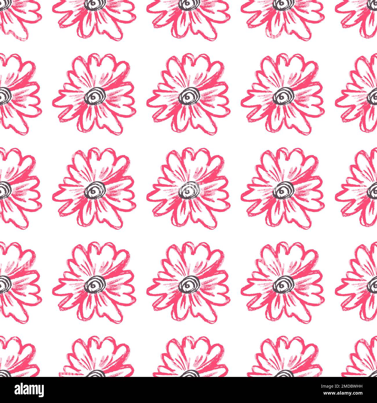 Girly seamless pattern. Children's drawings with wax crayons. Flower ...