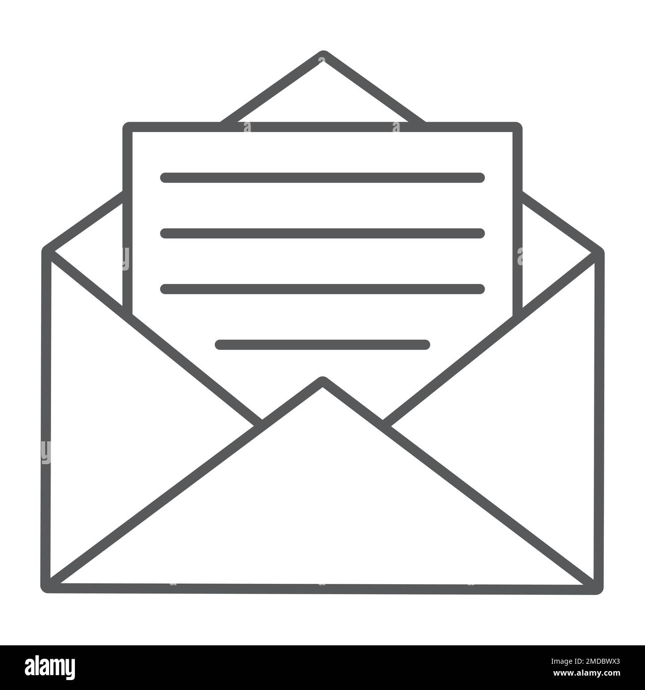 Open mail thin line icon, envelope and letter, email sign, vector ...