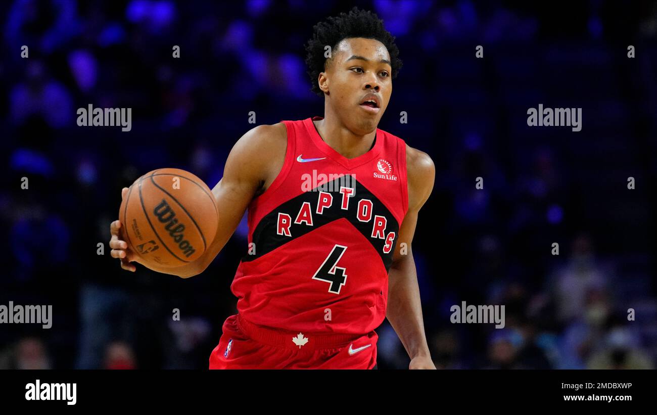 Toronto Raptors' Scottie Barnes plays during a preseason NBA basketball ...