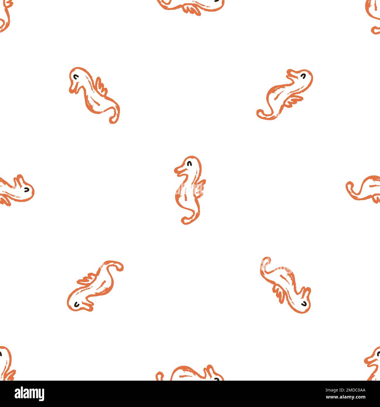 Marine seamless pattern. Sea Horses. Children's drawings with wax ...