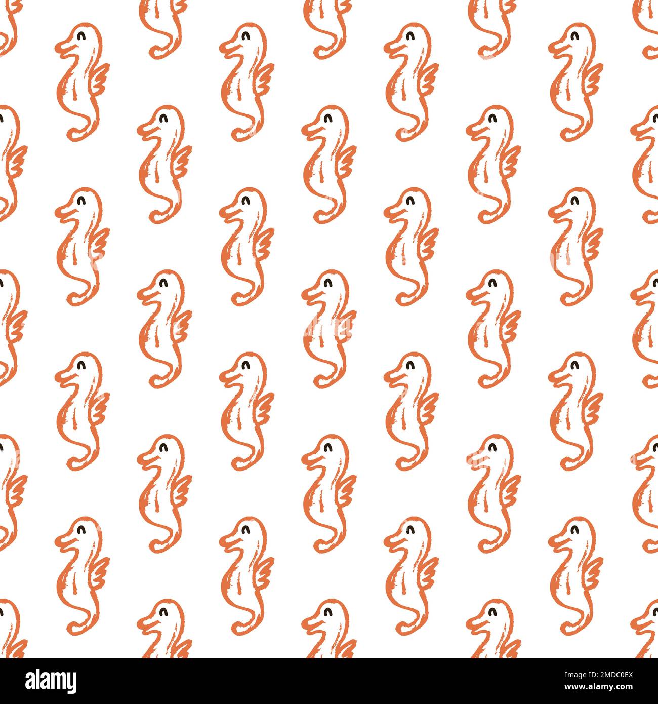 Marine seamless pattern. Sea Horses. Children's drawings with wax ...