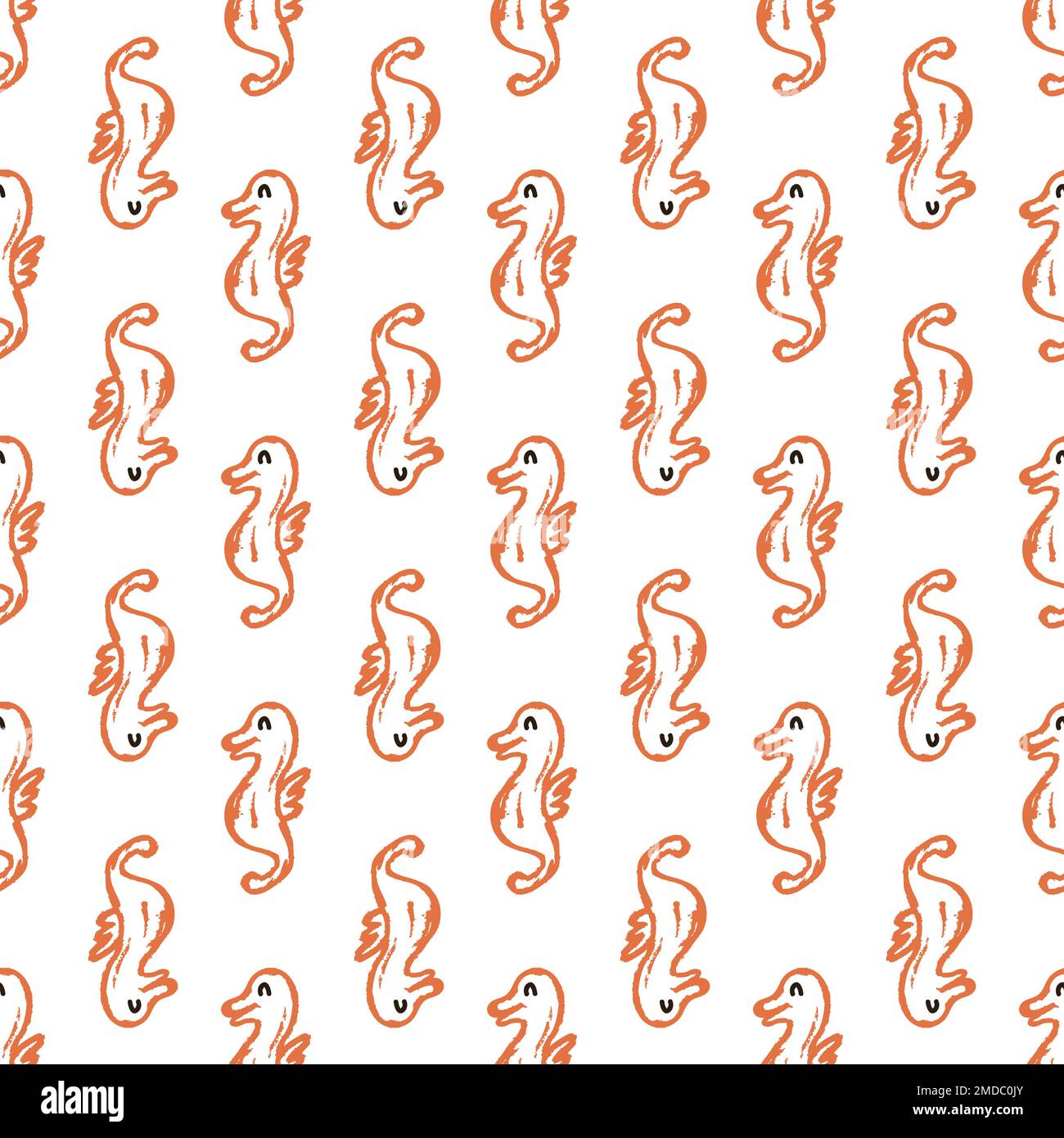 Marine seamless pattern. Sea Horses. Children's drawings with wax ...