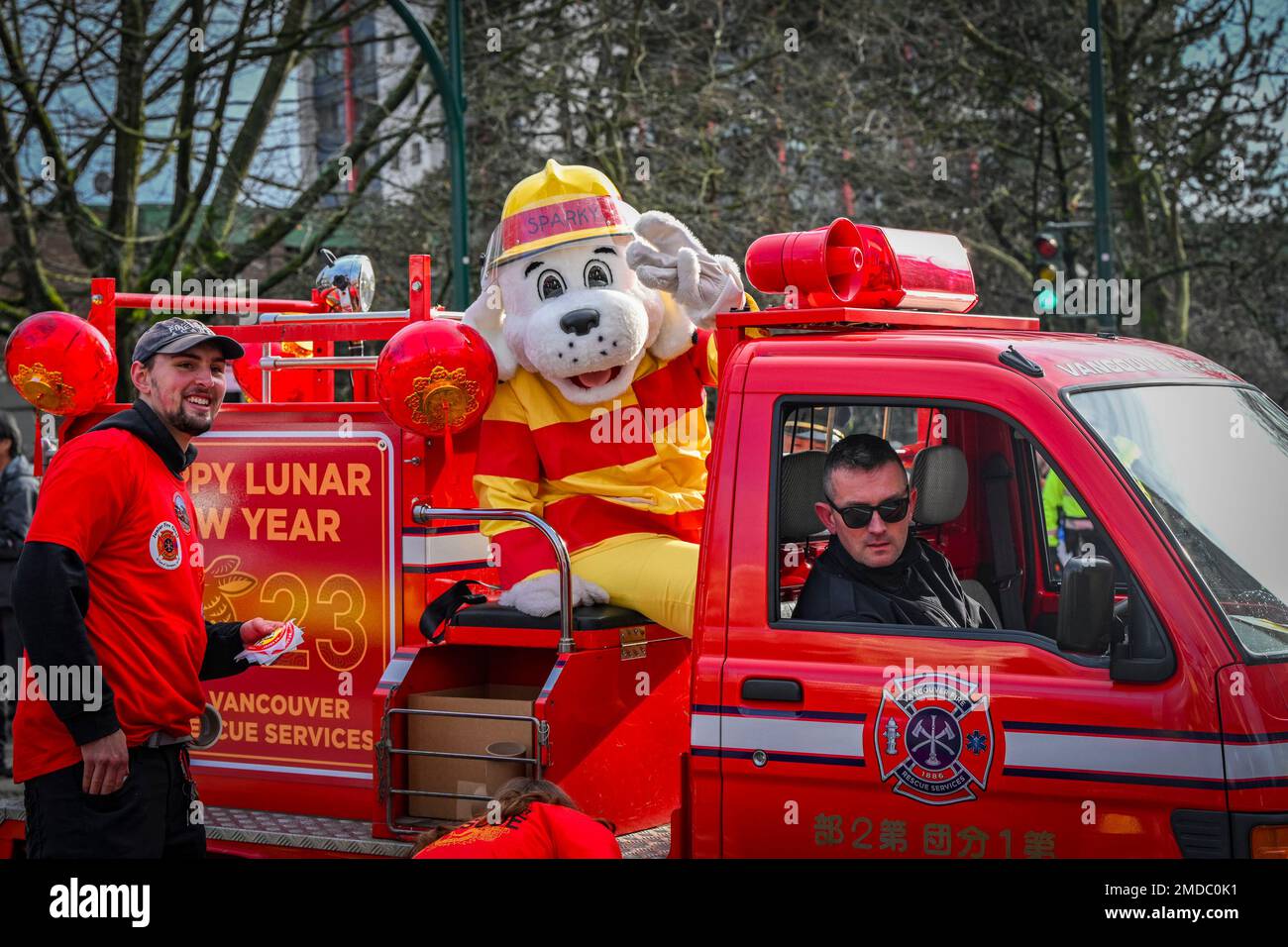 Vancouver Fire Rescue mascot Sparky greets people at Chinese Lunar New ...