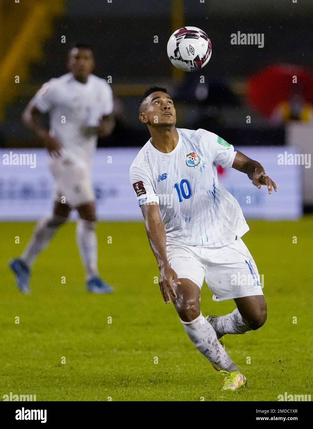 Panama's Edgar Barcenas eyes the ball during a qualifying soccer match ...
