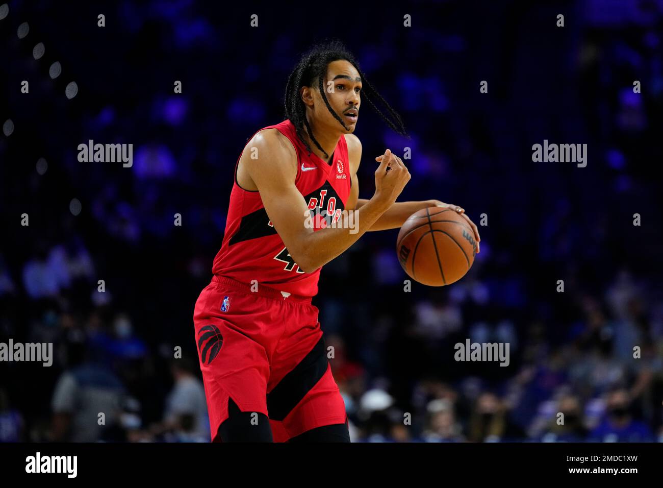 Toronto Raptors' Dalano Banton plays during a preseason NBA basketball ...