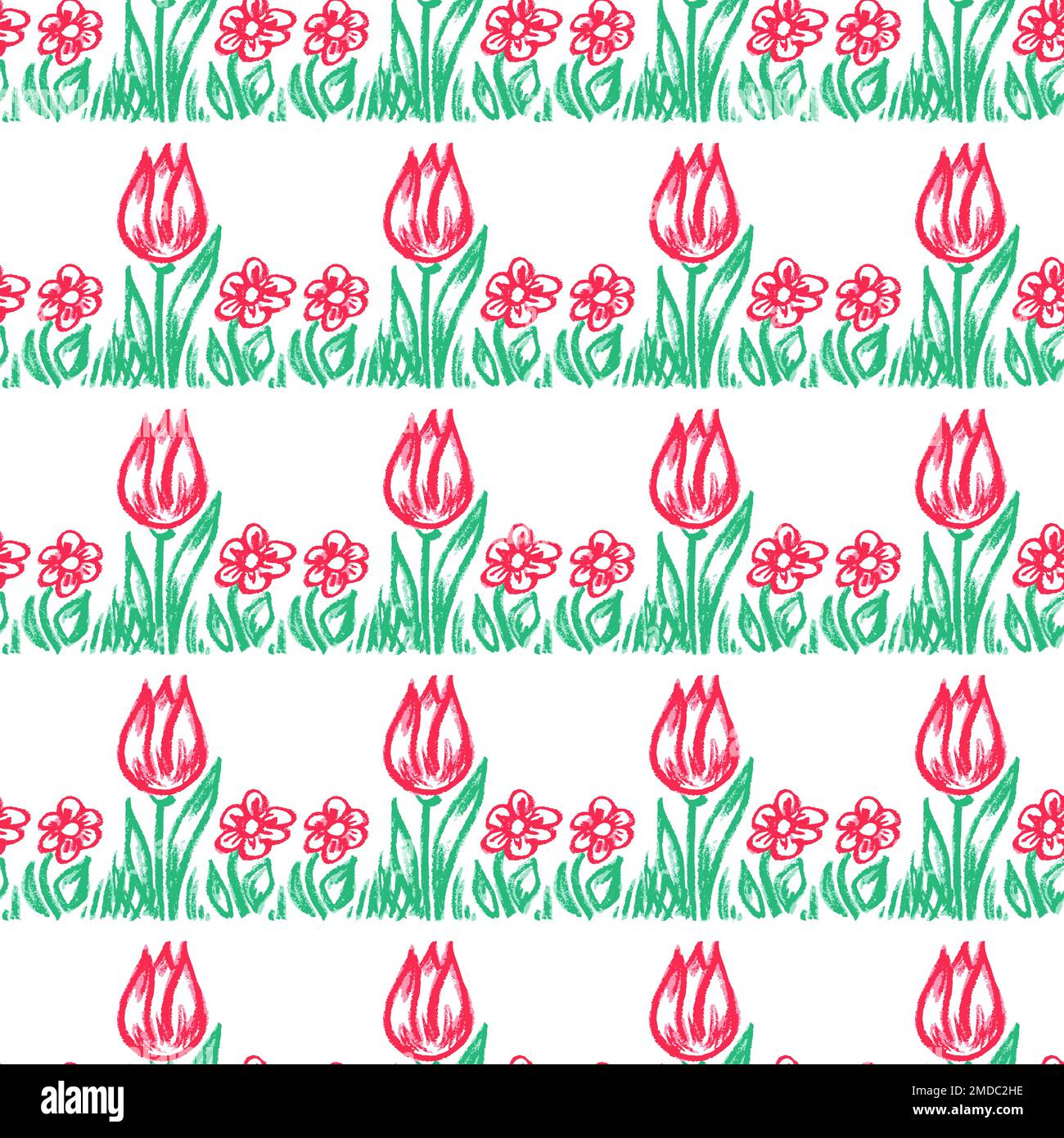 Girly seamless pattern. Children's drawings with wax crayons. Flower ...