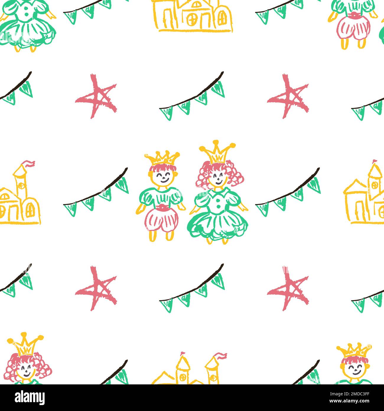 Fairytale seamless pattern. Castle, princess. Children's drawings with ...