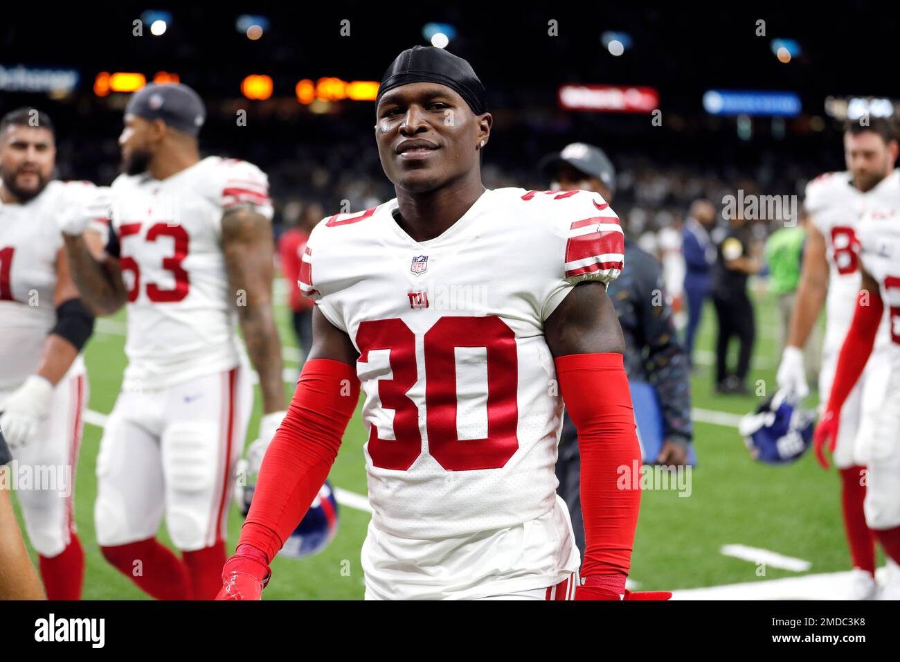 New York Giants cornerback Darnay Holmes (30) after an NFL football ...
